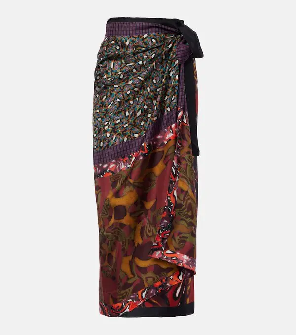 Dries Van Noten Printed Silk Wrap Skirt