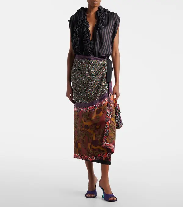 Dries Van Noten Printed Silk Wrap Skirt