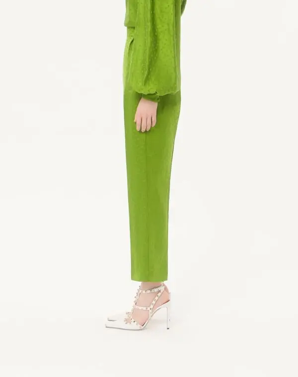 Valentino Garavani Jacquard Polka Dot Silk-linen Trousers - Avocado