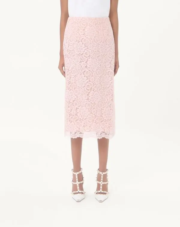 Valentino Garavani Lace Midi Skirt With Scalloped Hem