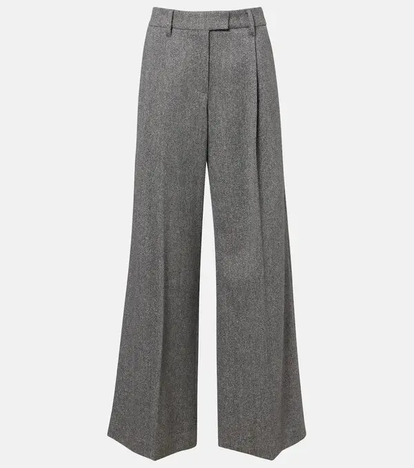 Brunello Cucinelli Monili Herringbone Wool-blend Wide-leg Pants