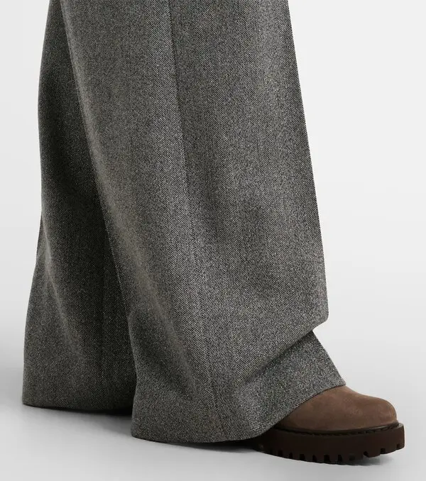 Brunello Cucinelli Monili Herringbone Wool-blend Wide-leg Pants