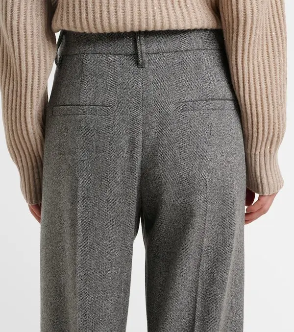 Brunello Cucinelli Monili Herringbone Wool-blend Wide-leg Pants