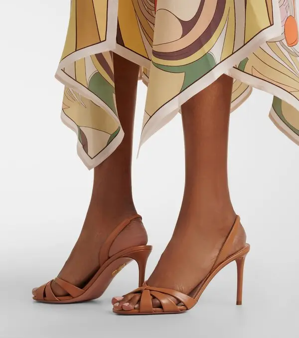 AQUAZZURA Tati Leather Slingback Sandals - Brown