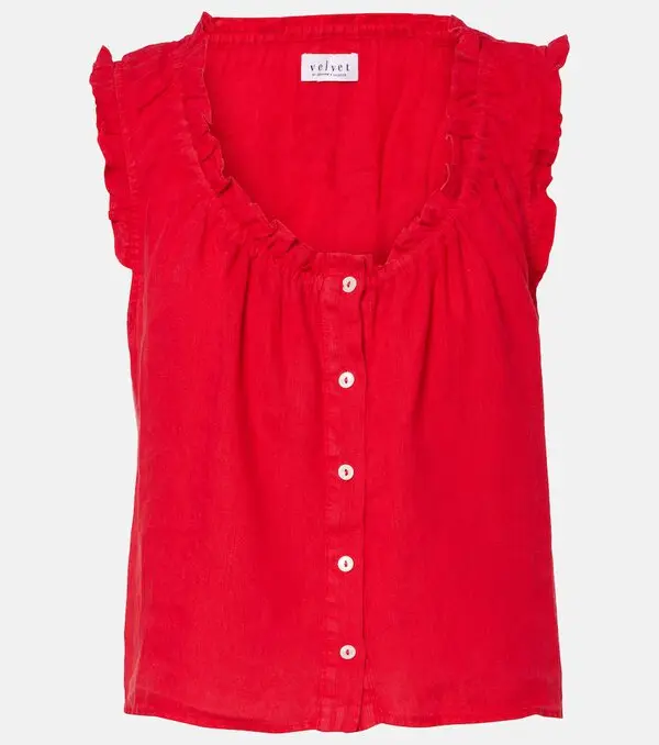 Velvet By Graham & Spencer Tana Ruffled Linen Top