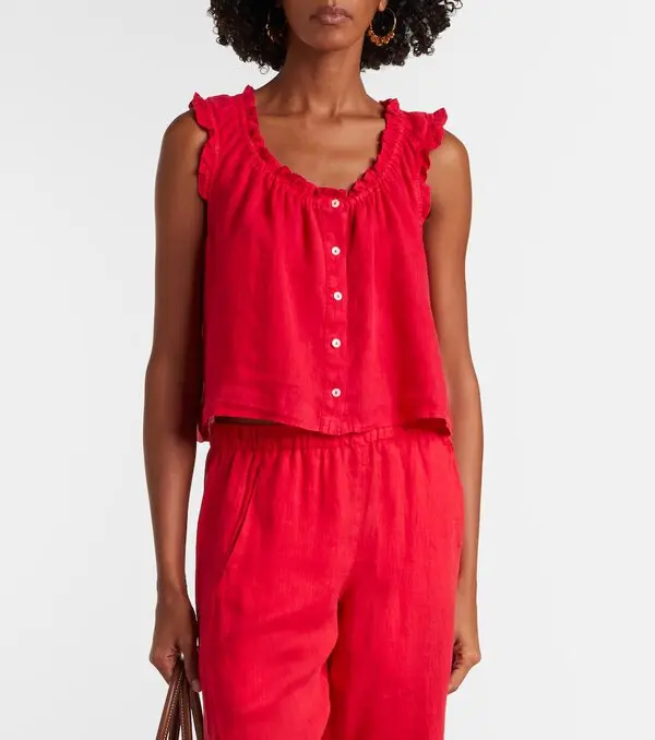 Velvet By Graham & Spencer Tana Ruffled Linen Top