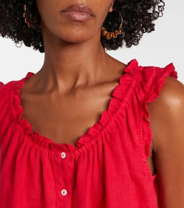 Velvet By Graham & Spencer Tana Ruffled Linen Top
