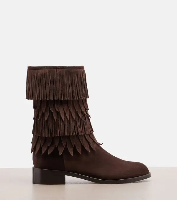 AQUAZZURA Maverick Fringed Suede Mid-calf Boots - Brown