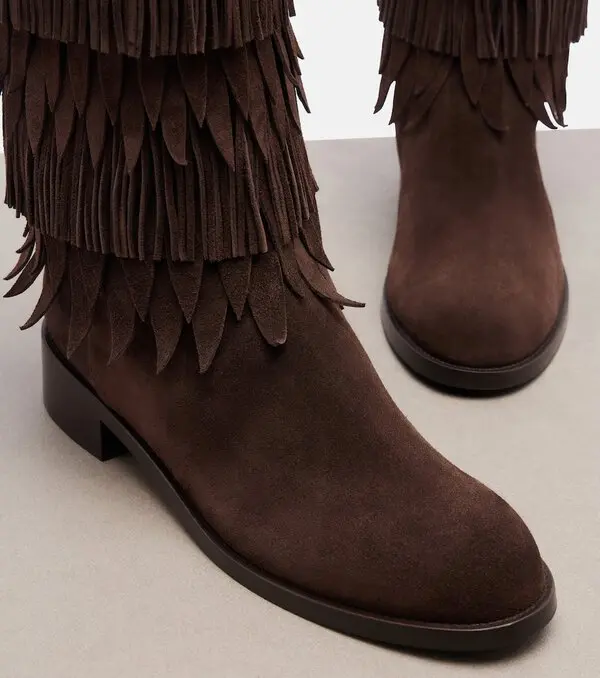 AQUAZZURA Maverick Fringed Suede Mid-calf Boots - Brown