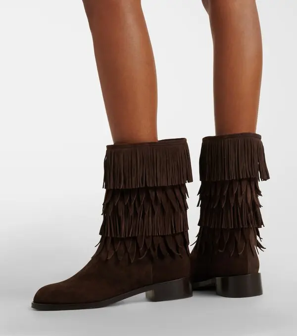 AQUAZZURA Maverick Fringed Suede Mid-calf Boots - Brown