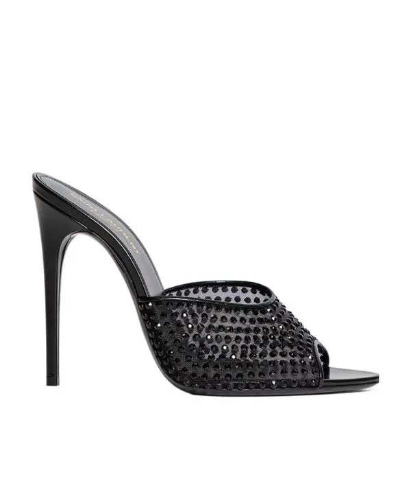 Saint Laurent Embellished Pointed Toe High Heel Sandals - Black