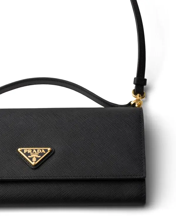Prada Saffiano Leather Wallet With Shoulder Strap