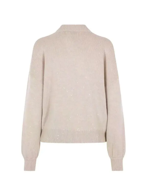 Brunello Cucinelli Sequin Embellished High Neck Sweater - Neutrals