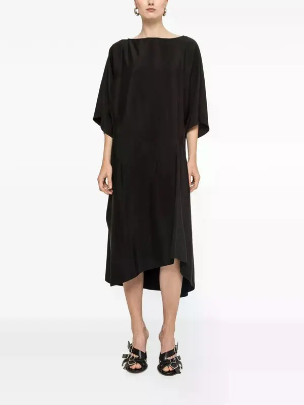 NISSA Viscose And Silk Midi Dress - Black