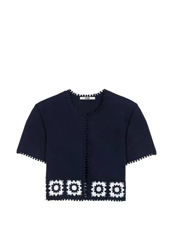 Maje Cropped Cardigan With Crochet Trim - Blue