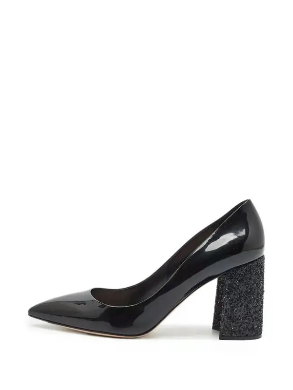 Miu Miu Patent Glitter Embellished Pointed-toe Pumps - Black