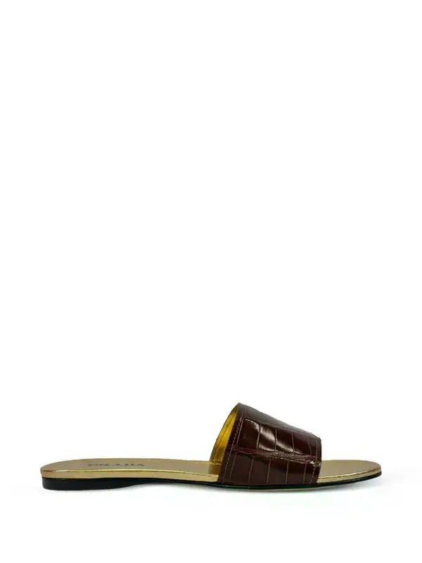 Prada Croc-embossed Leather Sandals - Brown