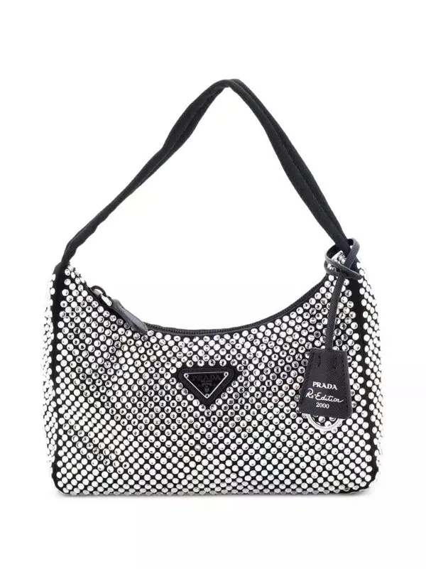 Prada Re-edition 2005 Shoulder Bag Crystal Embellished Satin - Black