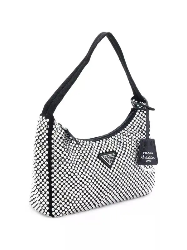 Prada Re-edition 2005 Shoulder Bag Crystal Embellished Satin - Black