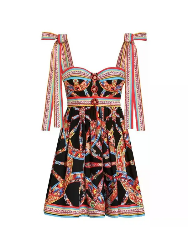 Dolce & Gabbana Carretto Print Cotton Poplin Dress - Black