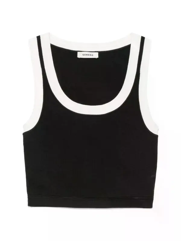 Sandro Contrast Trim Cropped Knit Top