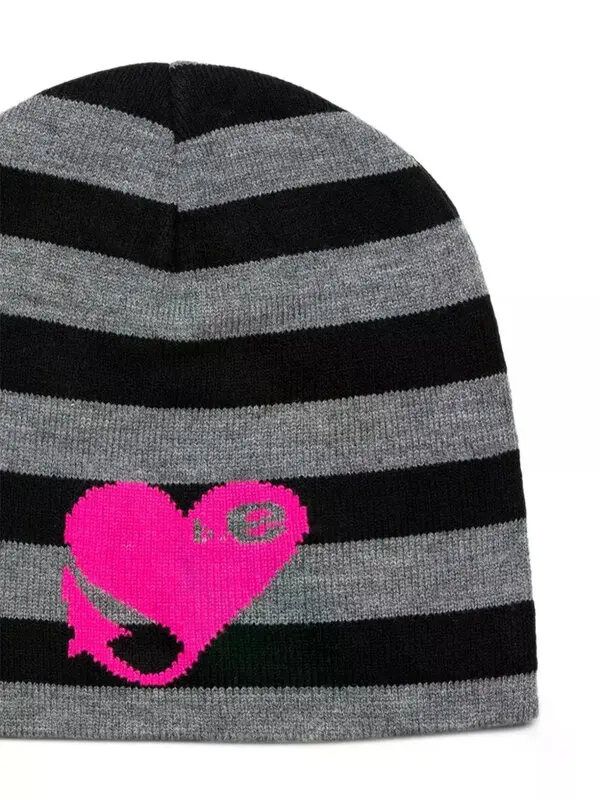 B.EAUTIFUL Striped Heart-motif Beanie Hat