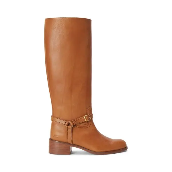 Ralph Lauren Harness Burnished Leather Riding Boot - Cuoio