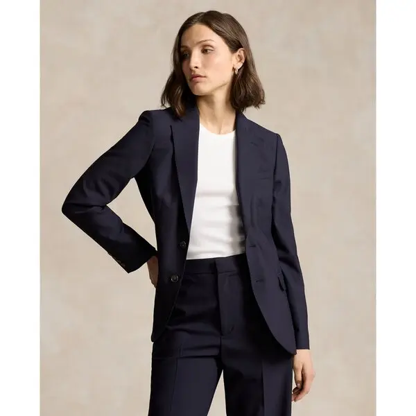 Ralph Lauren Single-breasted Stretch Wool Blazer - Navy