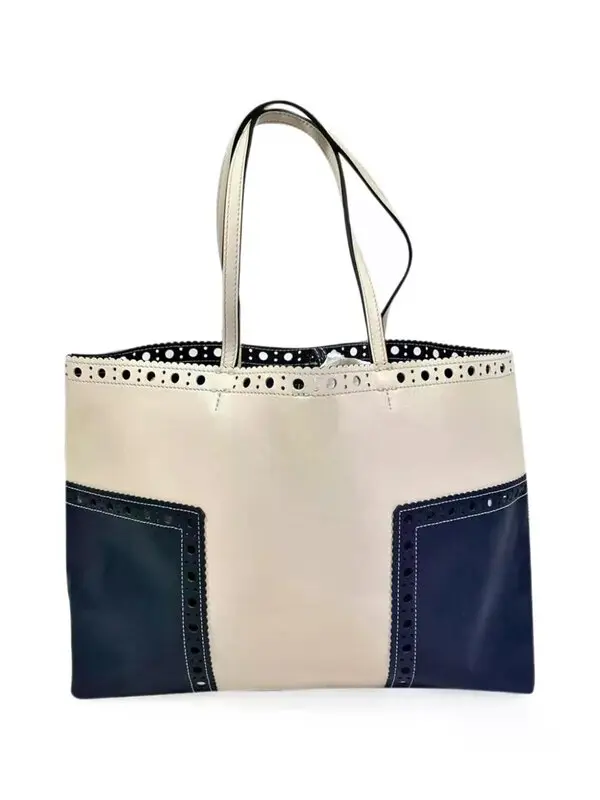 Tory Burch Leather Brogue Tote Bag - Neutrals