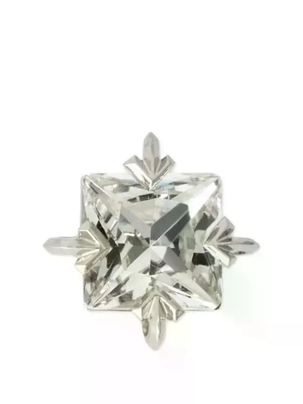 Off-White Tone Strass-set Square Design Single Earring - Silver
