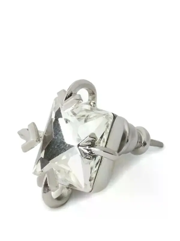 Off-White Tone Strass-set Square Design Single Earring