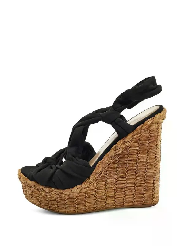 Prada Raffia Wedge Sandals - Black