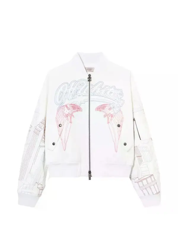 Off-White Skyline Embroidered Cropped Bomber Jacket - White