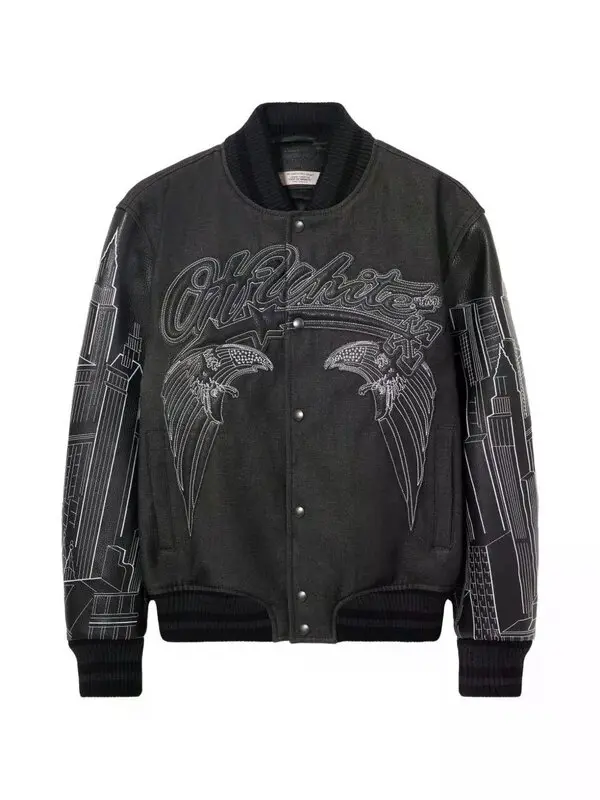 Off-White Leather-sleeve Varsity Jacket - Black