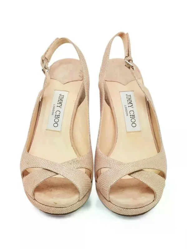 JIMMY CHOO Embossed Suede Wedge Sandals