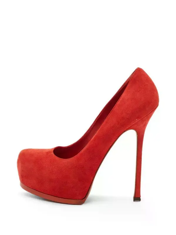 Saint Laurent Suede Platform Pumps - Red