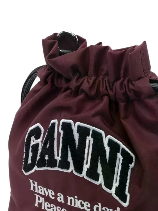 GANNI Logo-patch Drawstring Bucket Bag - Red