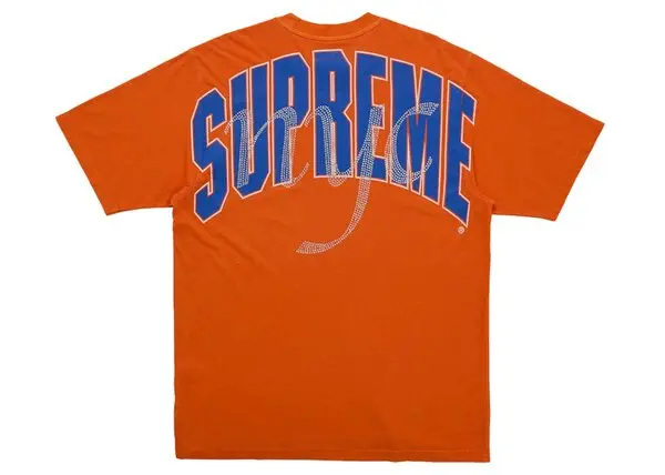 Supreme Rhinestone Script Short Sleeve Top - Orange