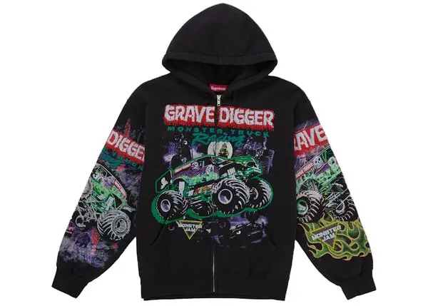 Supreme Grave Digger Bones Zip Up Hooded Sweatshirt - Black