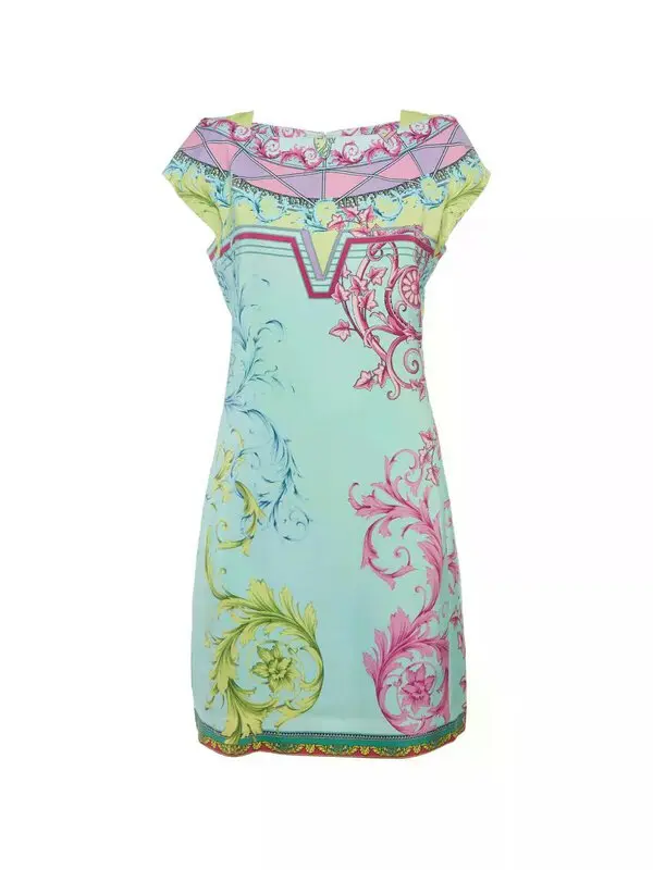 Versace Barocco Print Sleeveless Mini Dress - Blue