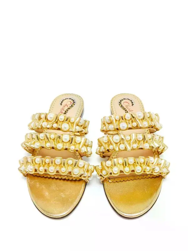 CHARLOTTE OLYMPIA Embellished Pleated Flat Sandals