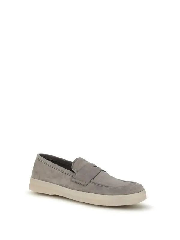 Prada Suede Loafers With Logo Detailing - Gray