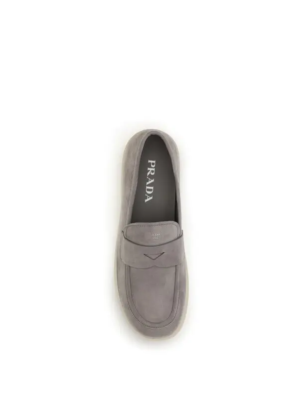 Prada Suede Loafers With Logo Detailing - Gray
