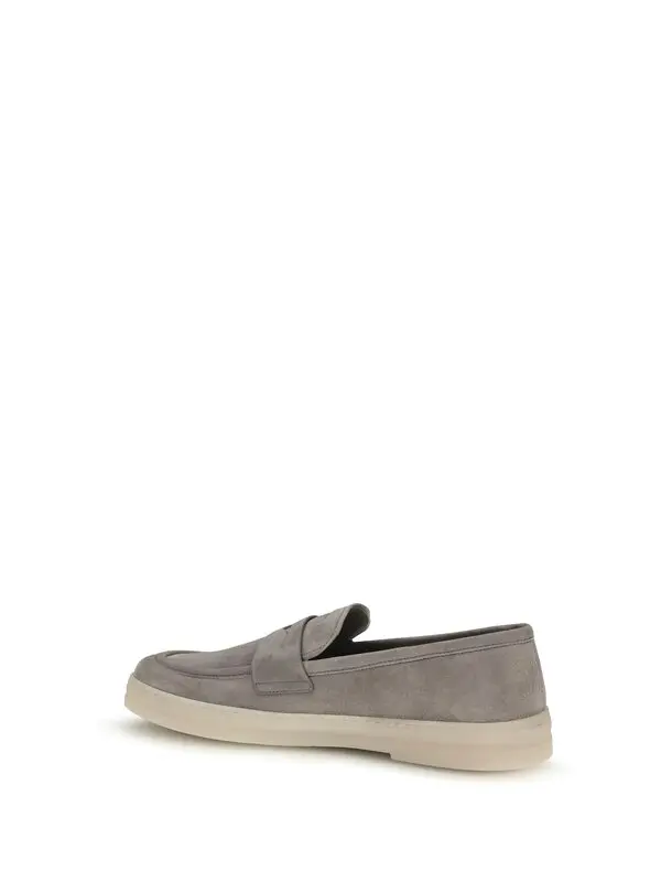 Prada Suede Loafers With Logo Detailing - Gray