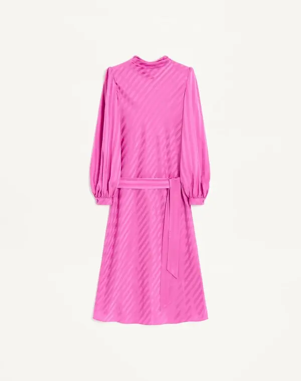 Valentino Garavani Midi Dress In Logo-stripe Shiny-matte Jacquard - Fuchsia