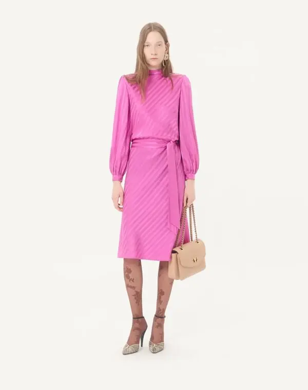 Valentino Garavani Midi Dress In Logo-stripe Shiny-matte Jacquard