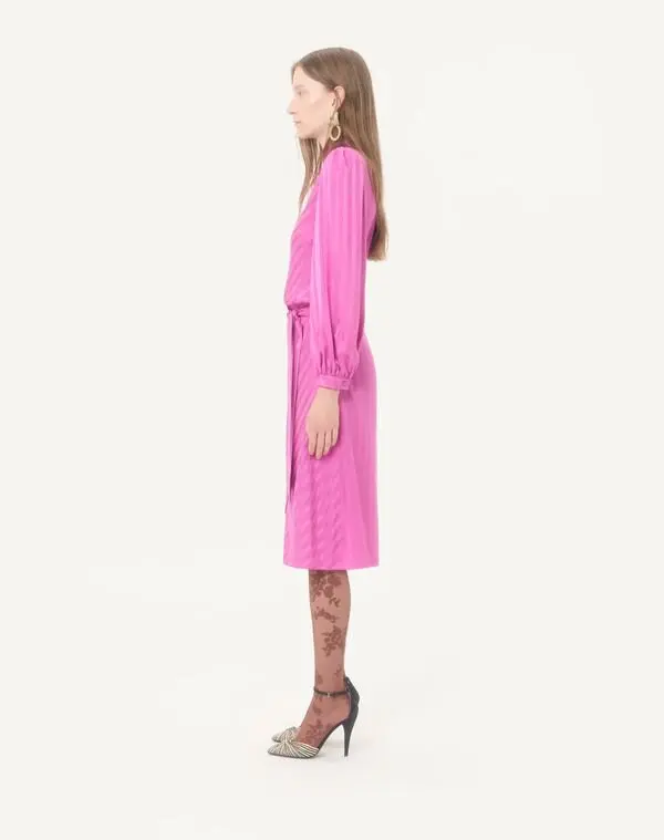 Valentino Garavani Midi Dress In Logo-stripe Shiny-matte Jacquard