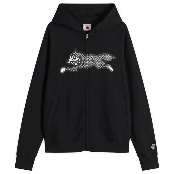 ICECREAM Glitter Running Dog Zip Through Hood - Black