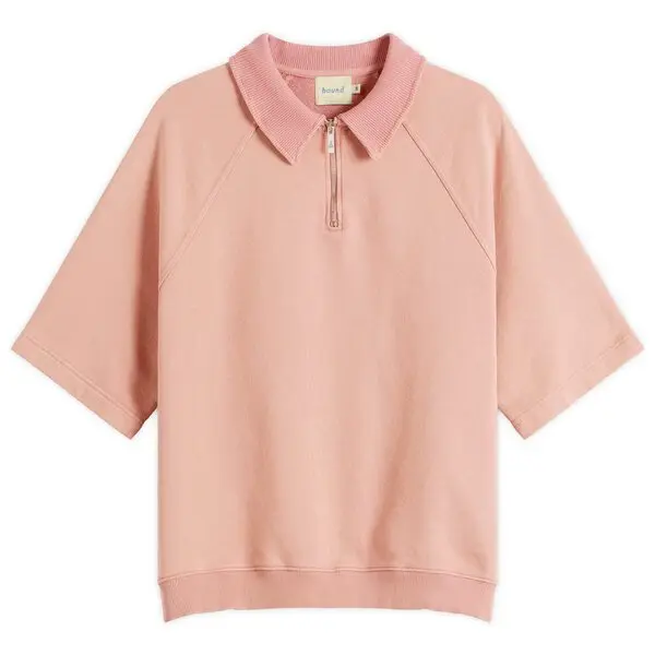 BOUND Snow Wash Jersey Half Zip Polo - Pink