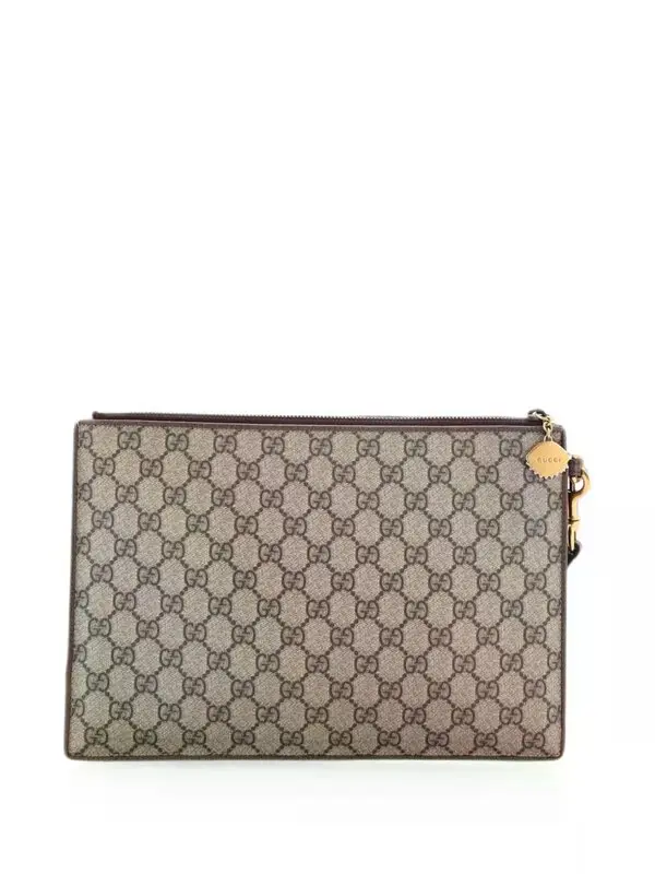 Gucci Gg Coated Canvas Applique Clutch Bag - Brown